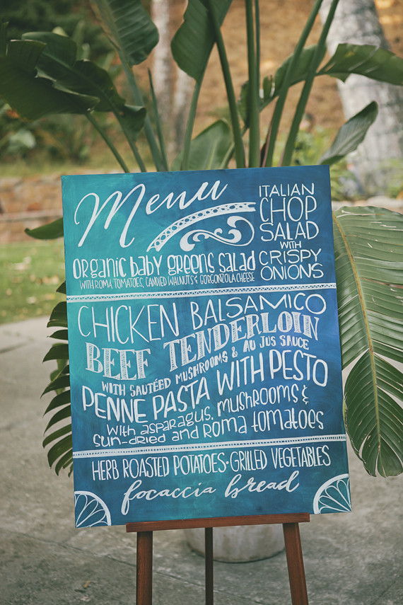 Tie-dyed calligraphy menu signage | Wedding & Party Ideas | 100 Layer Cake