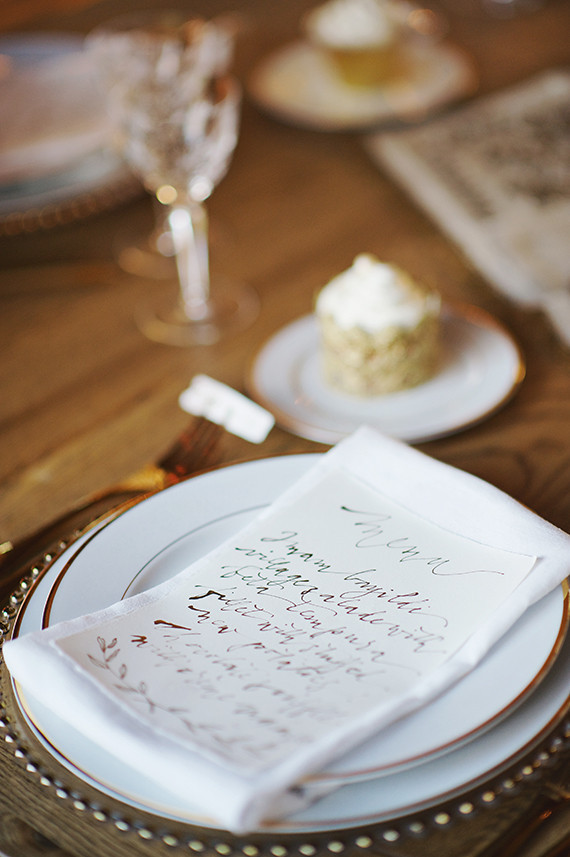 Gold calligraphy menu | Wedding & Party Ideas | 100 Layer Cake