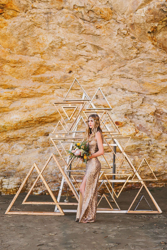 Metallic wooden triangle backdrop | Wedding & Party Ideas | 100 Layer Cake