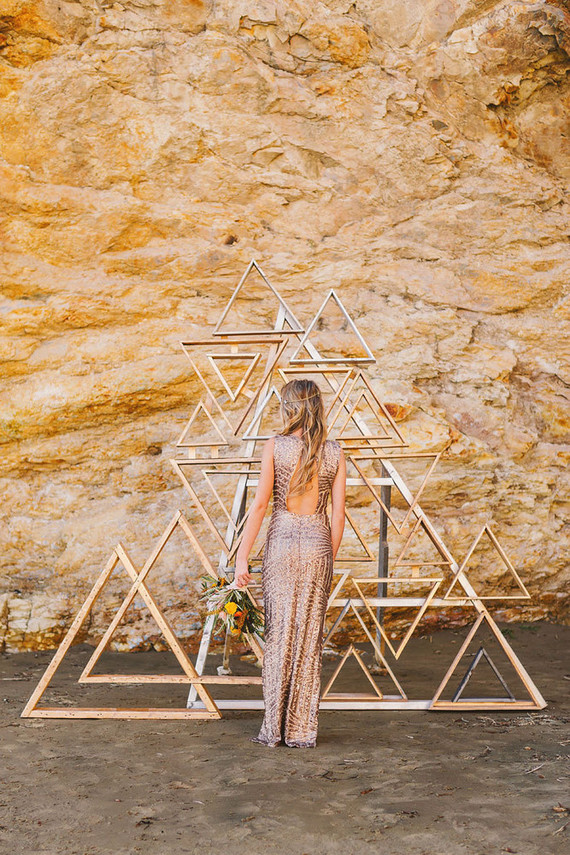 Metallic wooden triangle backdrop | Wedding & Party Ideas | 100 Layer Cake