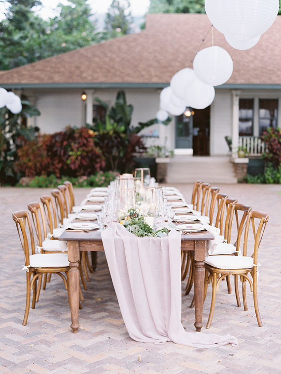 Romantic mauve Maui wedding with the most magical reception setting at ...