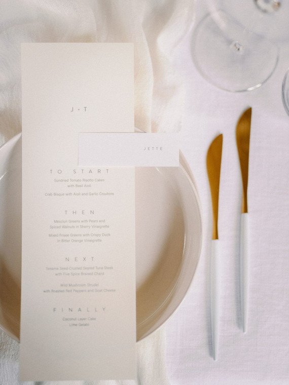modern neutral menus | Wedding & Party Ideas | 100 Layer Cake